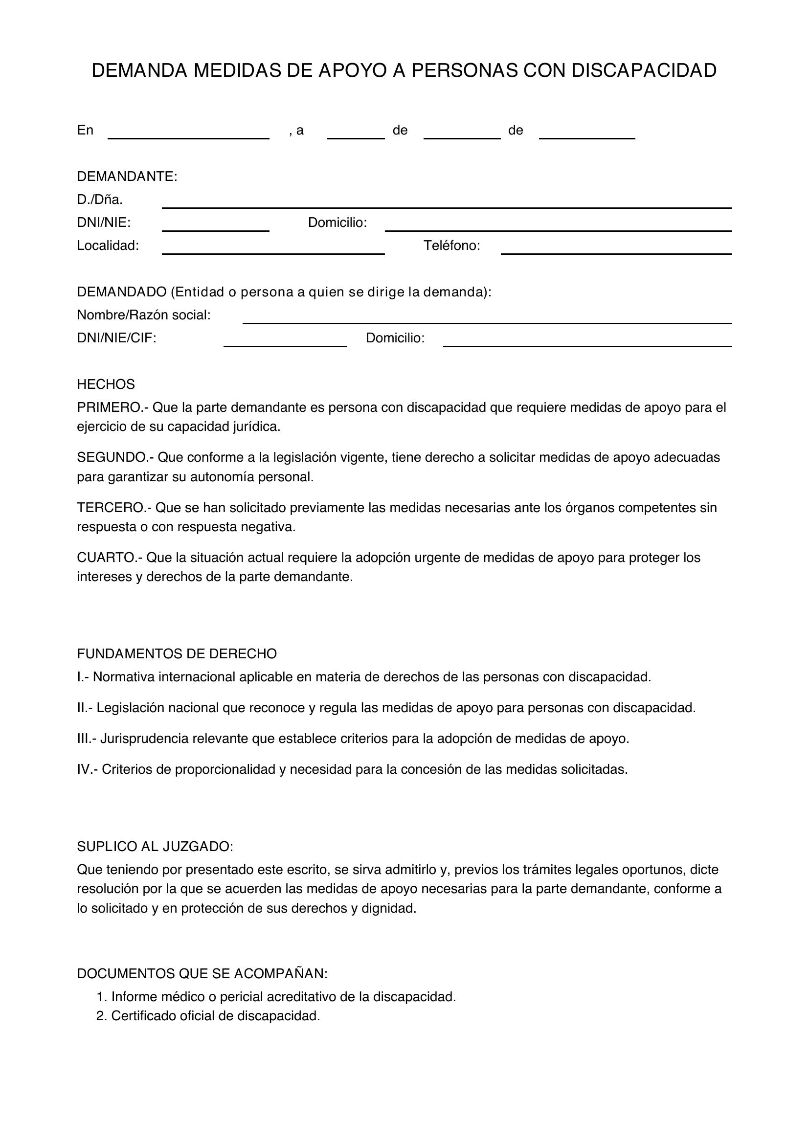 Modelo Demanda Medidas De Apoyo A Personas Con Discapacidad